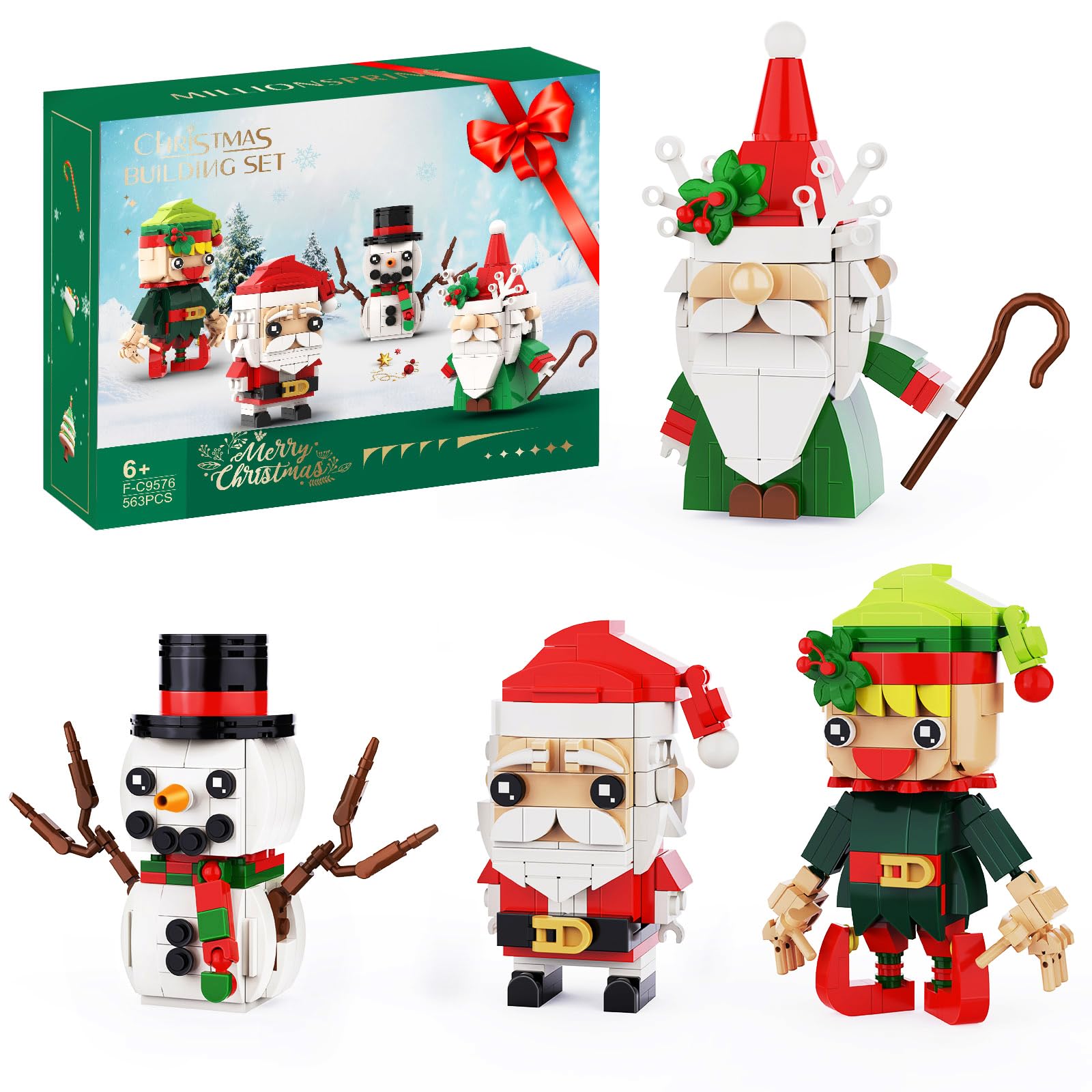 Christmas Building Blocks Santa Claus,Snowman,Elf and Gnome Building Bricks headz Toys Ornaments Compatible for Lego for Kids 6+(563pcs)