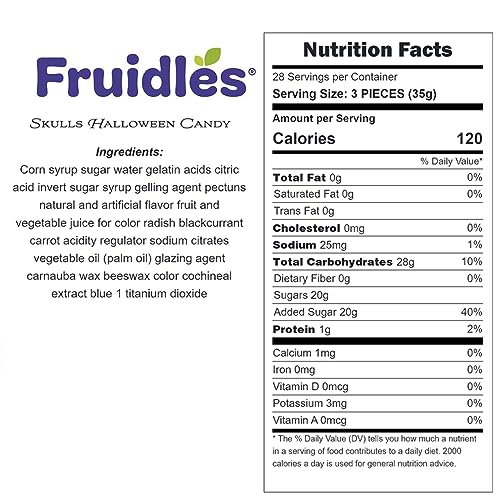 Fruidles Gummy Skulls Halloween Candy, Trick-Or-Treat Party Bag Fillers, Party Favor (Half-Pound