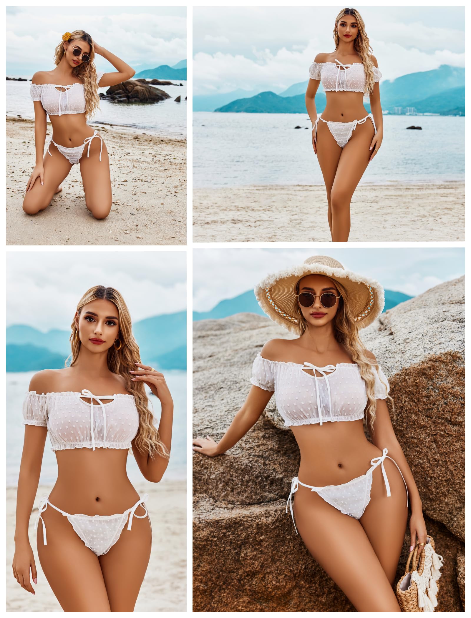 Avidlove Lingerie Set Self Tie Top and Panty Set Ruffle Lingerie Set Mesh Babydoll Chemise White S