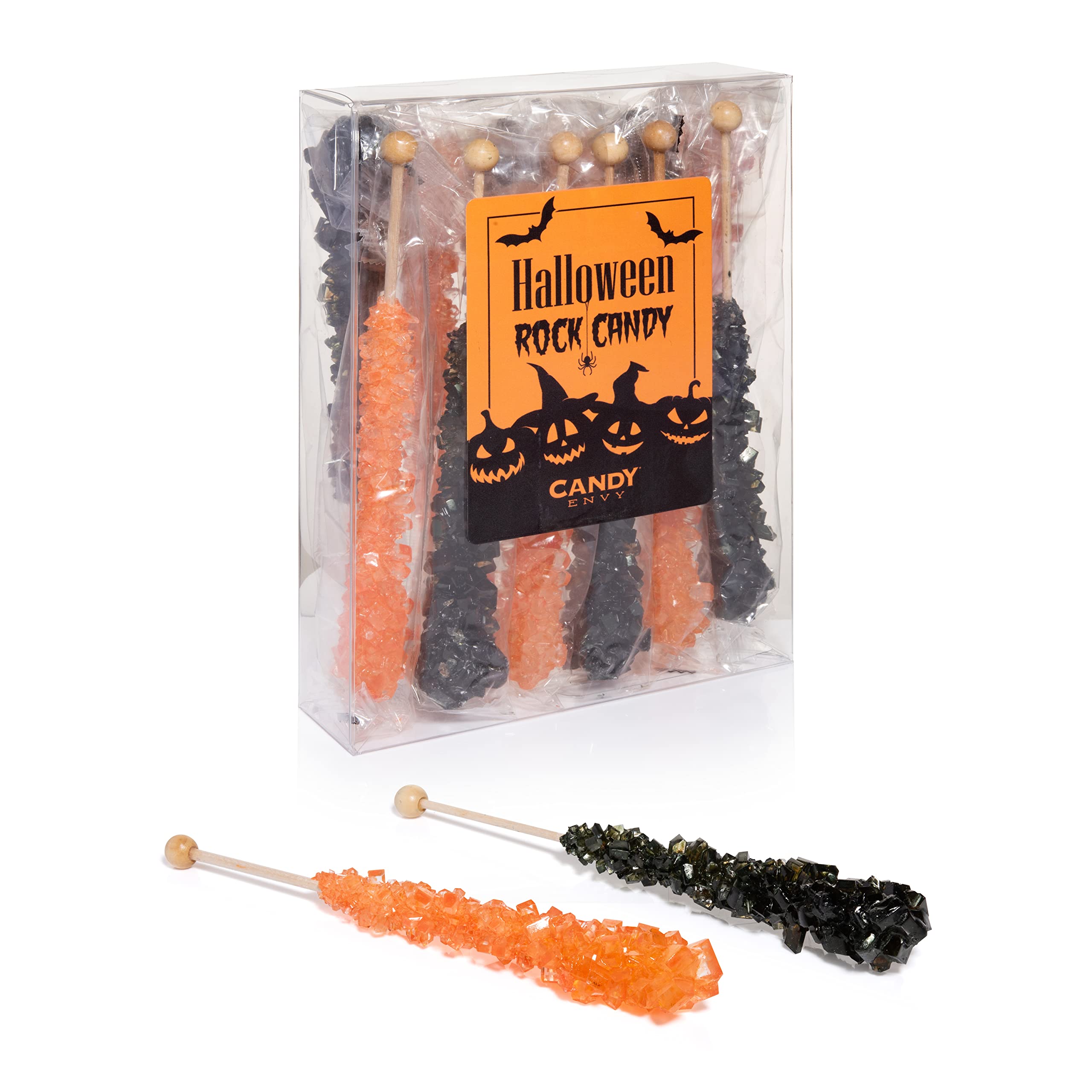 Candy Envy - Halloween Rock Candy Sugar Sticks - 10 Indiv. Wrapped - Black & Orange