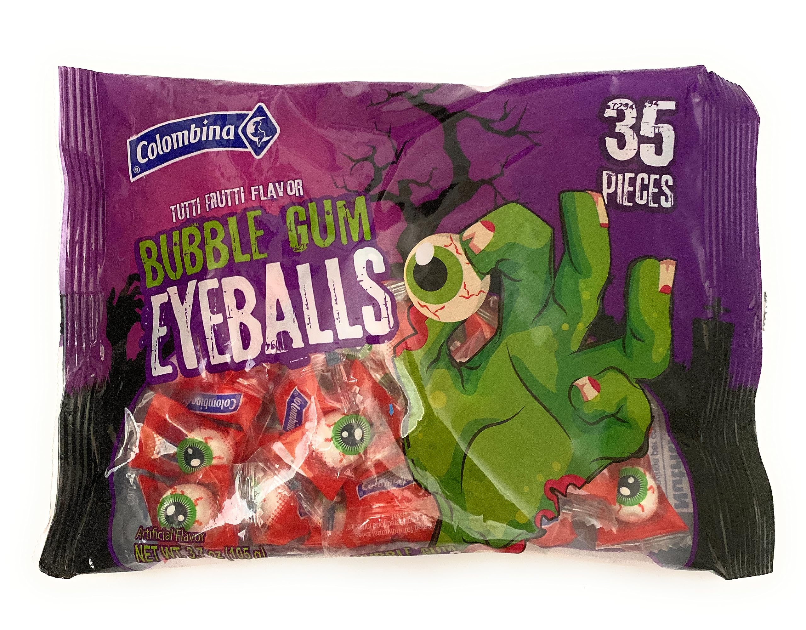 CABE Eyeballs Tutti Frutti Flavor Bubble Gum 3 Pack 35 Pieces Each pack Halloween Trick n Treat Bloodshot Eye Candy (bundle KC Tingamajig)