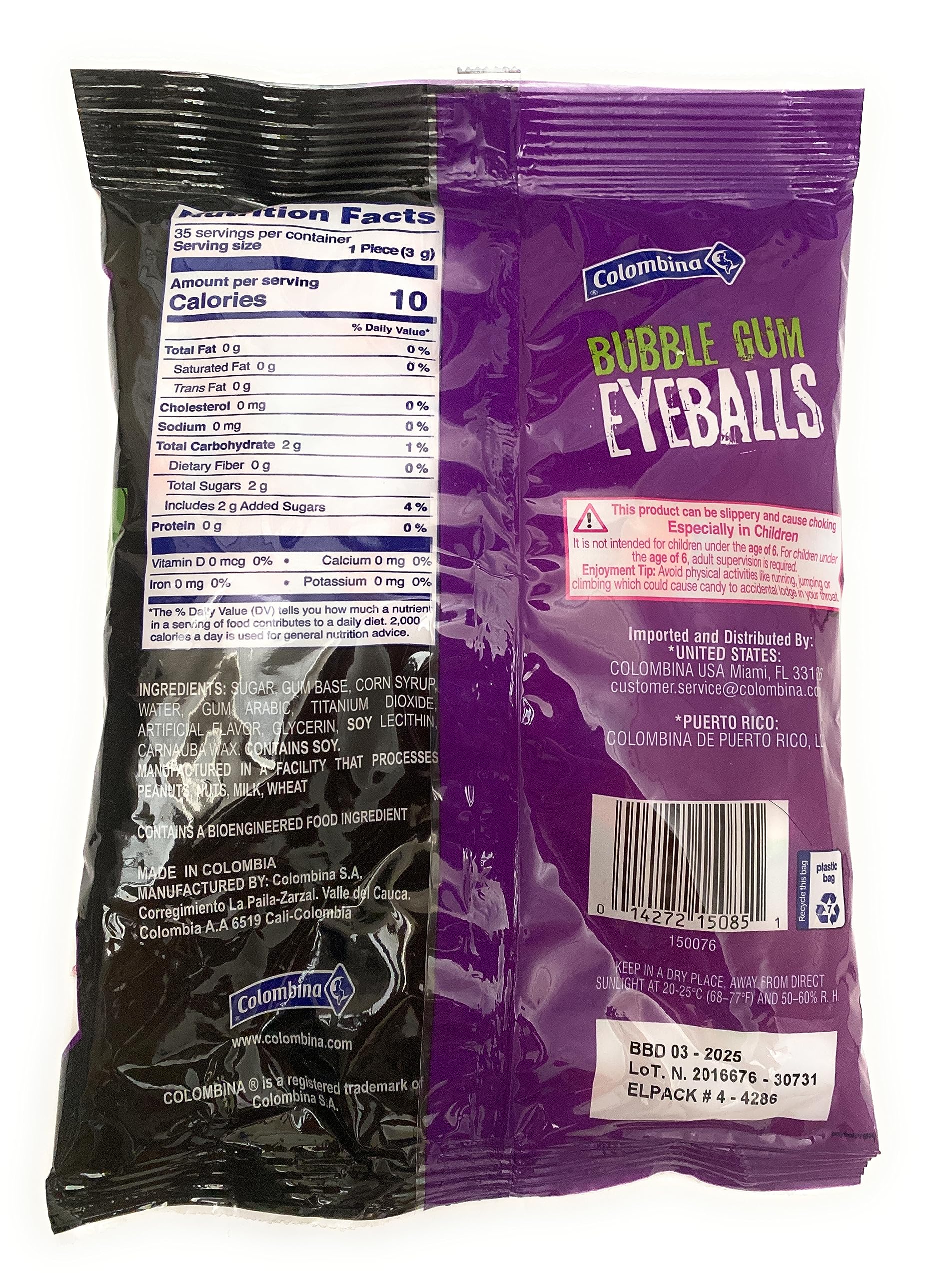 CABE Eyeballs Tutti Frutti Flavor Bubble Gum 3 Pack 35 Pieces Each pack Halloween Trick n Treat Bloodshot Eye Candy (bundle KC Tingamajig)