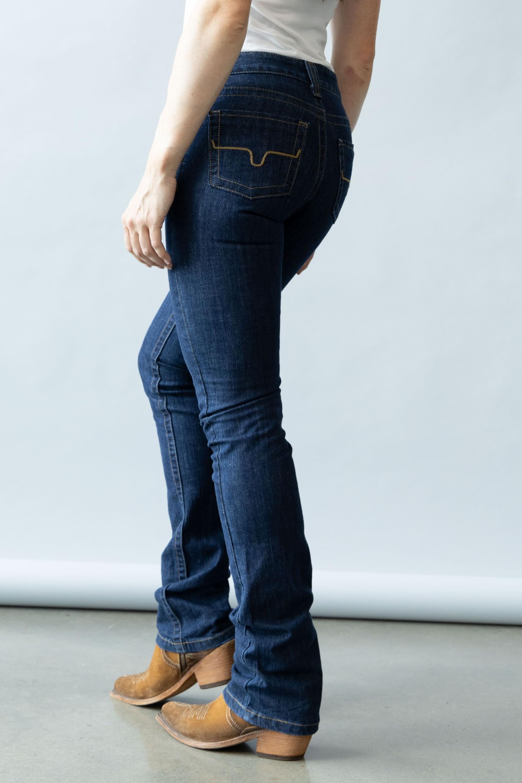 Kimes Ranch Women's Betty Western Style Bootcut Mid-Rise Straight Fit Durable Shape-Saving Dark Blue Riding Jeans, 10-34