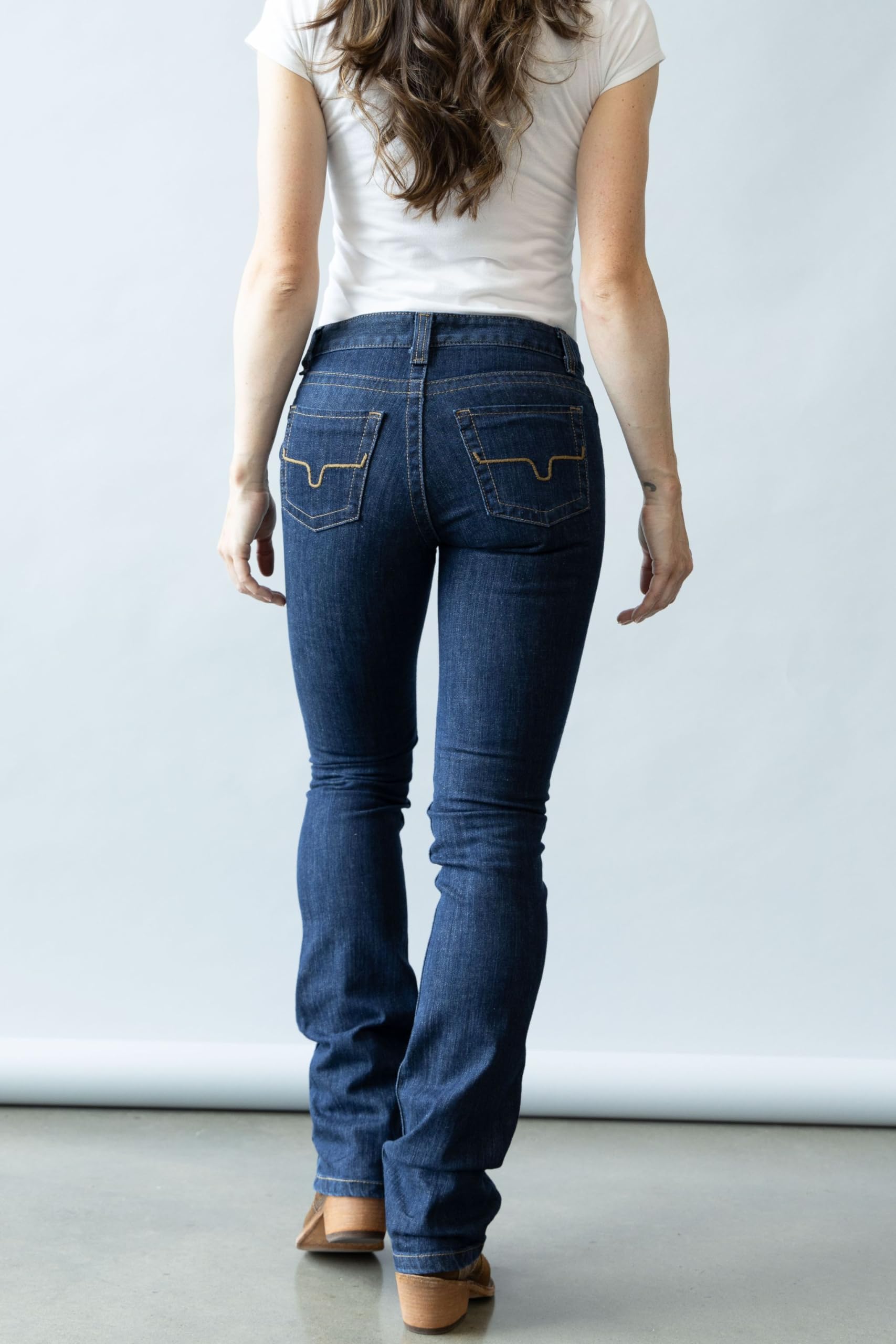 Kimes Ranch Women's Betty Western Style Bootcut Mid-Rise Straight Fit Durable Shape-Saving Dark Blue Riding Jeans, 10-34