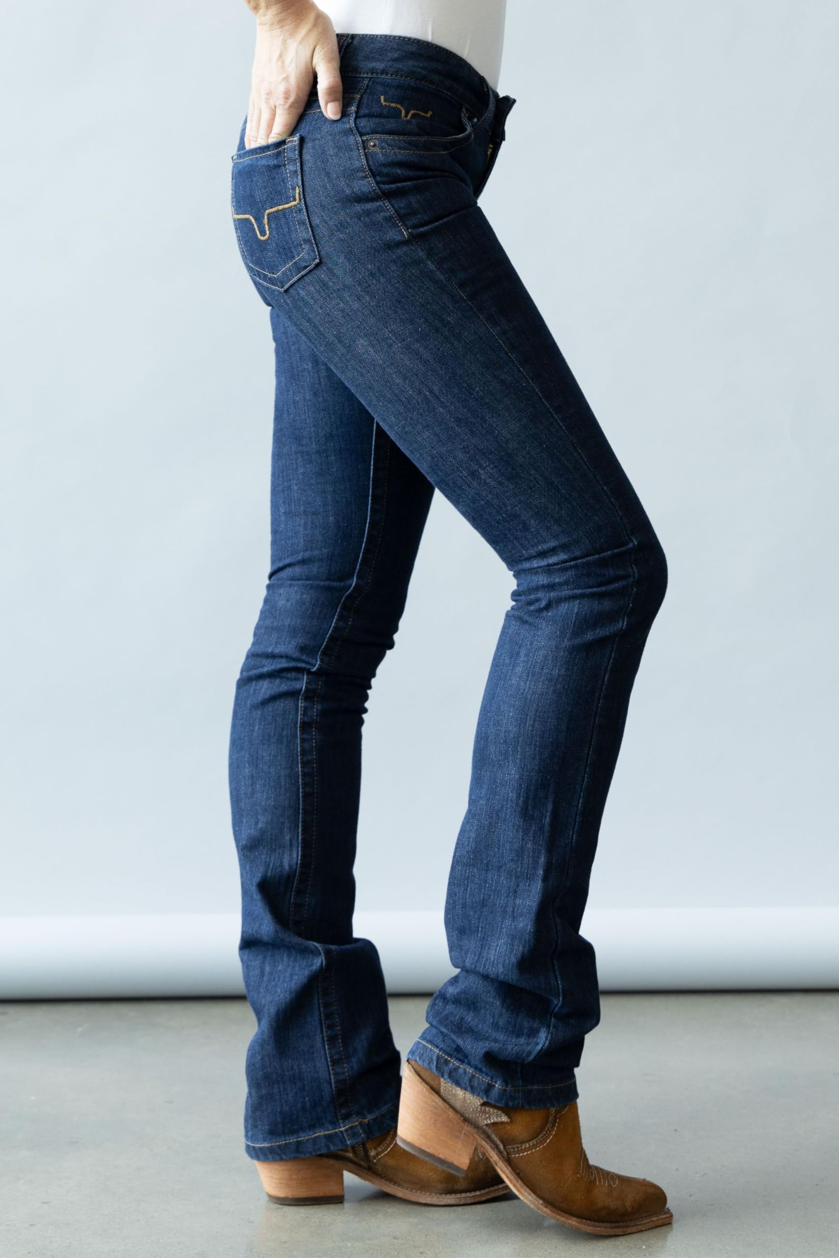 Kimes Ranch Women's Betty Western Style Bootcut Mid-Rise Straight Fit Durable Shape-Saving Dark Blue Riding Jeans, 10-34