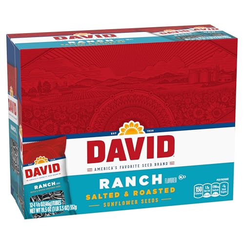 DAVID Roasted and Salted Ranch Sunflower Seeds, 1.625 oz, 12 Pack