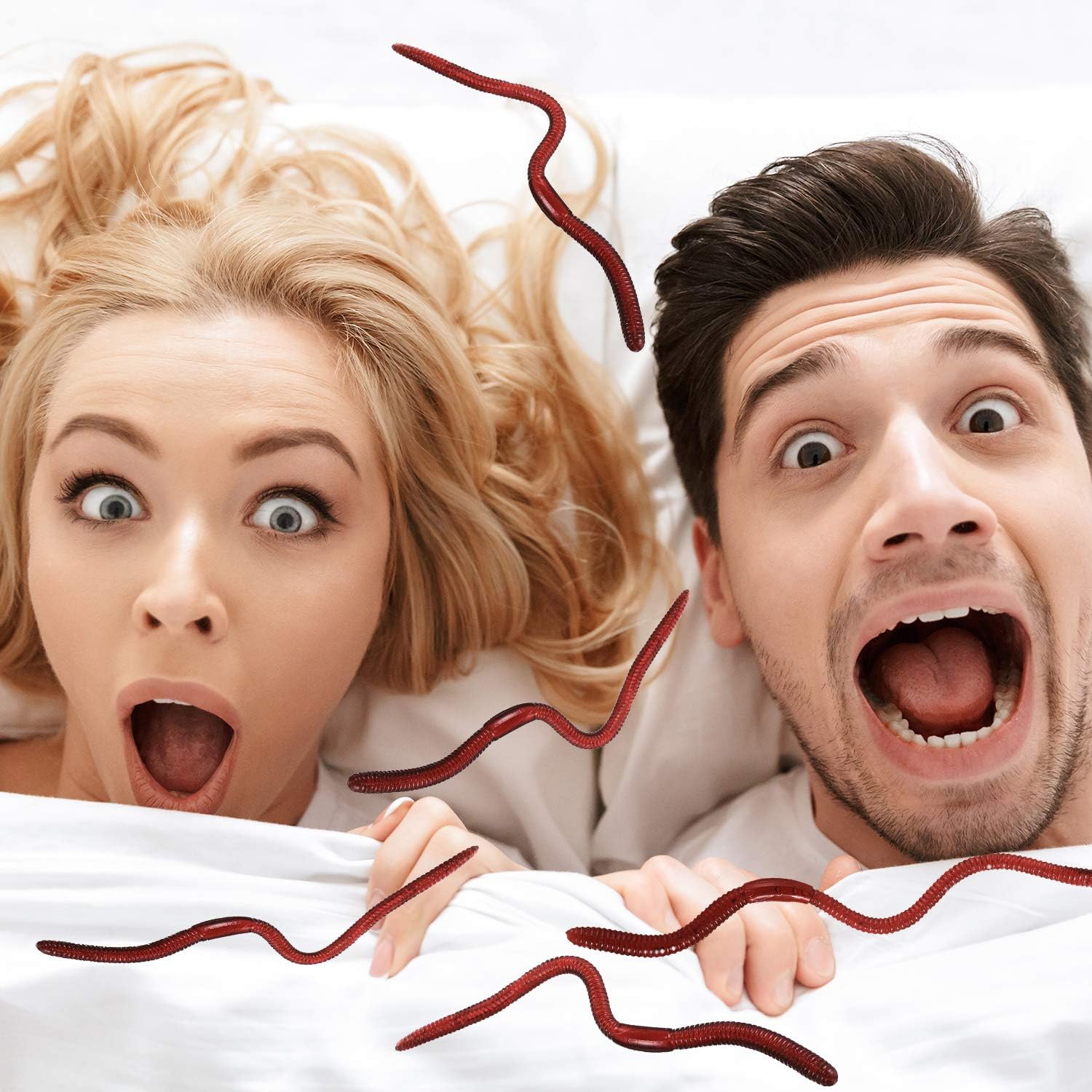 Gejoy 16 Pieces Fake Earthworm Plastic Lifelike Worm Soft Stretchy Rubber Earthworms Trick Toy for Halloween April Fool's Day Party