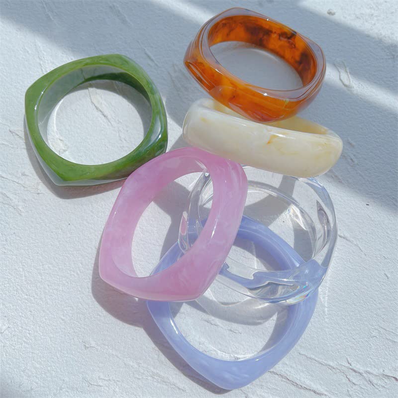 Chunky Colorful Transparent Acrylic Resin Wrap Bangle Tortoiseshell Irregular Geometric Wristbands Cuff Bangle Bracelet for Women Statement Jewelry-green