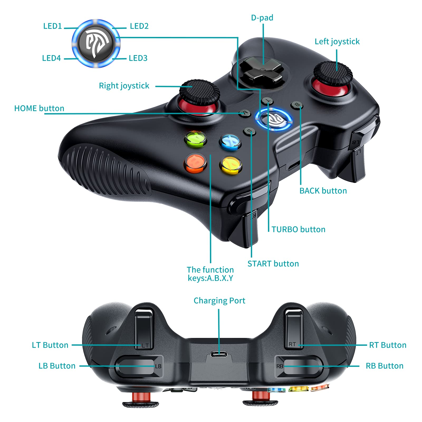 EasySMX 【New】 Wireless PC Controller, Arion8236 Gaming Controller for Windows Steam/PS3/Android/Switch/Steam Deck, Dual-Vibration Computer Controller Gamepad with Turbo, 14 Hours Working Battery