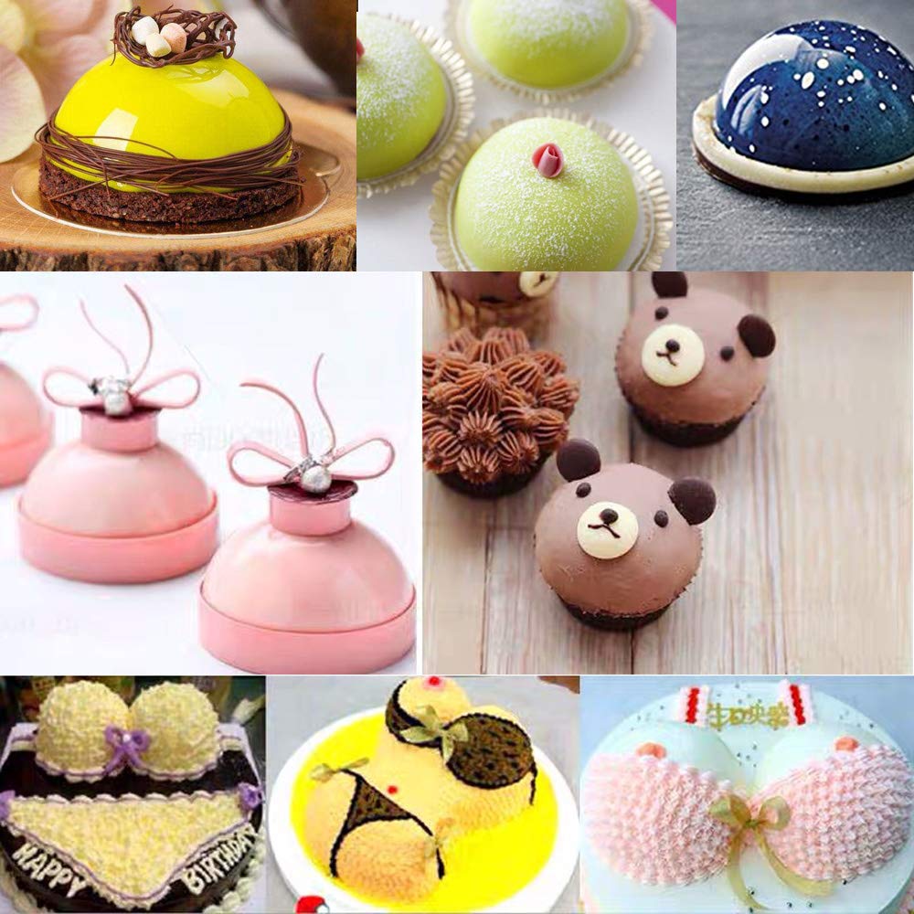RAYNAG 2 Pack Medium Semi Sphere Silicone Mold Baking Chocolate Bath Bomb Making Domes Tray Cake Eyeballs Jelly Dome Mousse Soaps Molds, 15-cavity