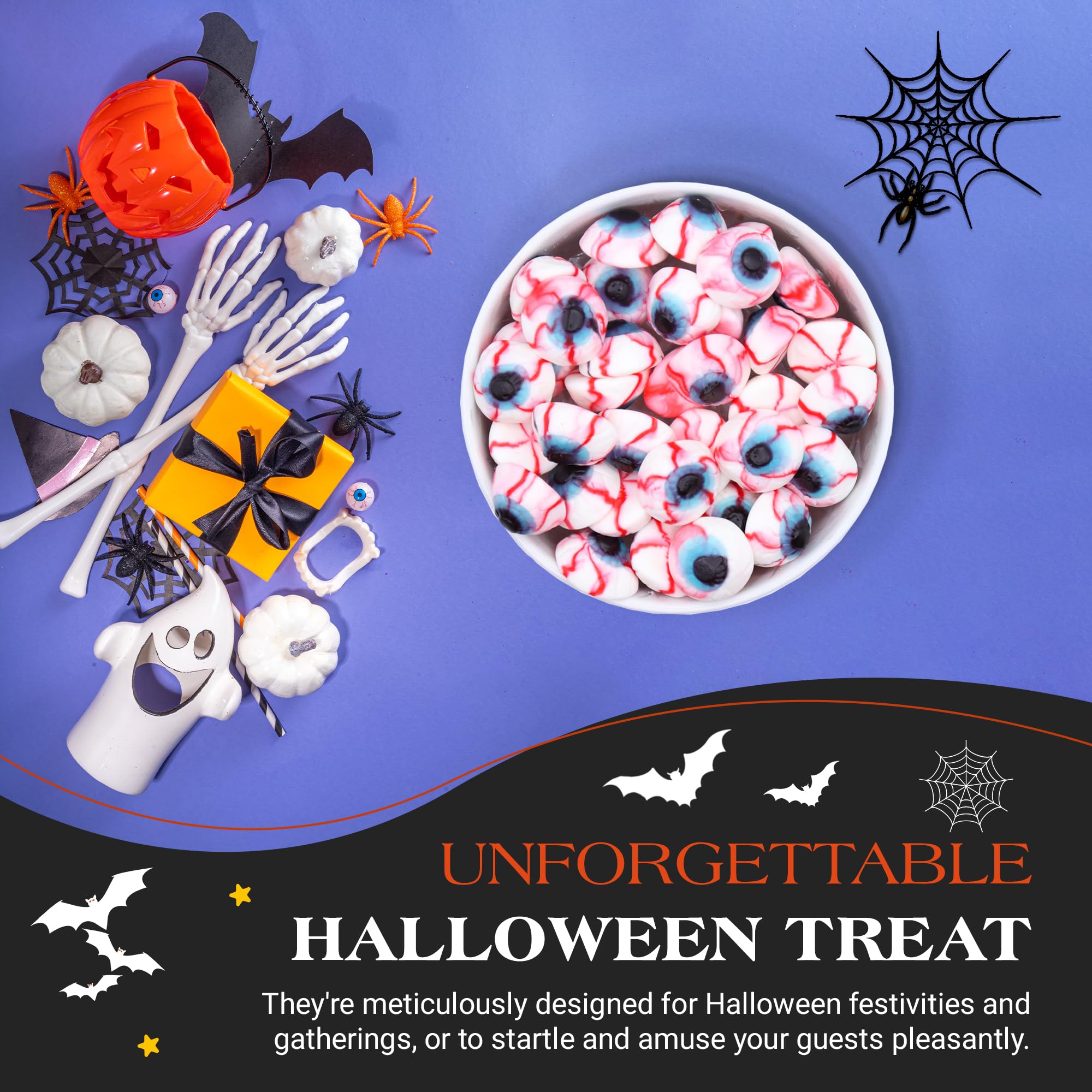 Purple Plum Halloween Trick or Treat Candies | Stuffed Eyeball Gummies in Scary Skull Shape Candy Jar | Spooky Sweets | Perfect For Halloween