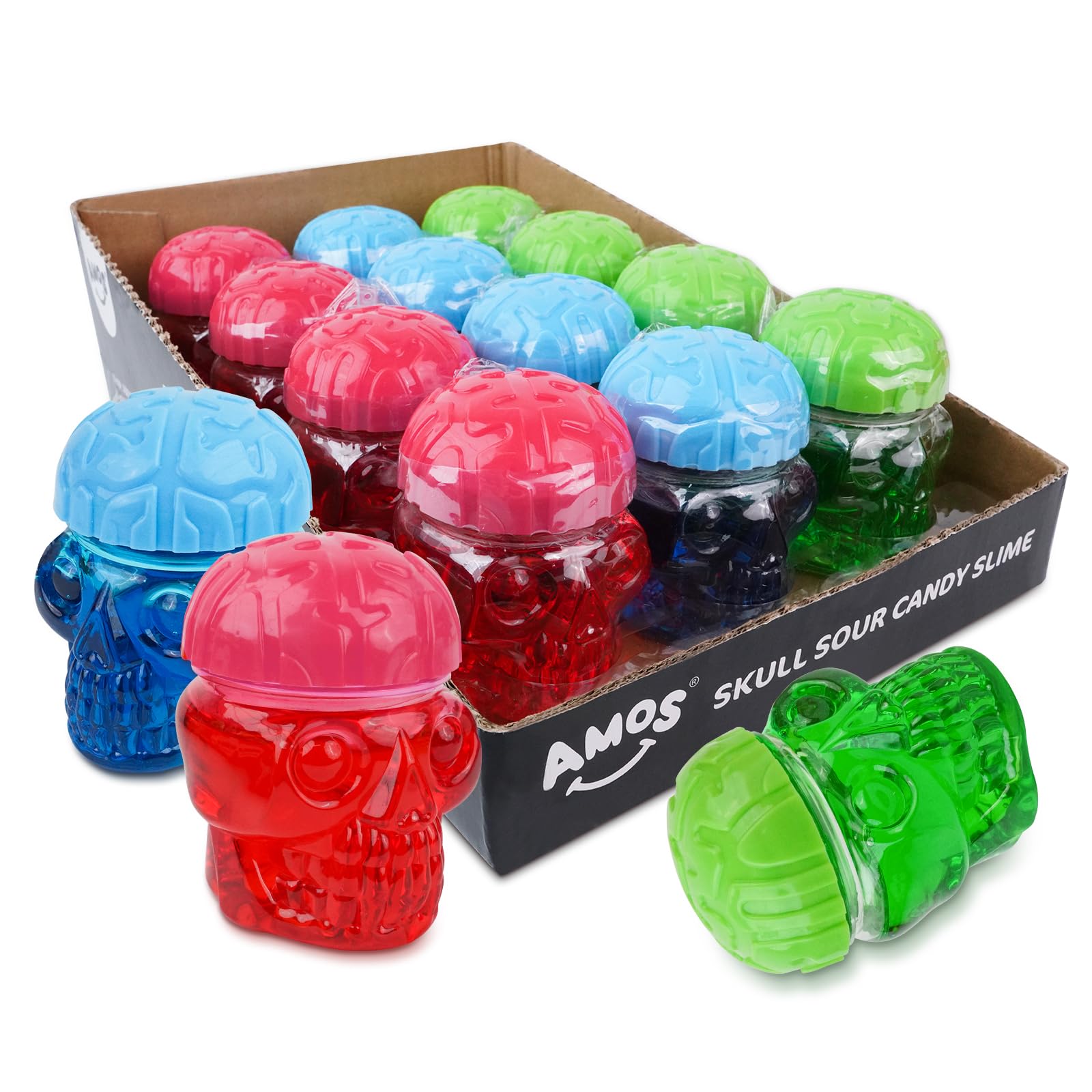Amos Sour Liquid Candy with Spoon,Skull Sour Slime Candy Dipping Gel Liquid Candy with Strawberry & Blue Razz & Green Apple Flavors(12 Packs)