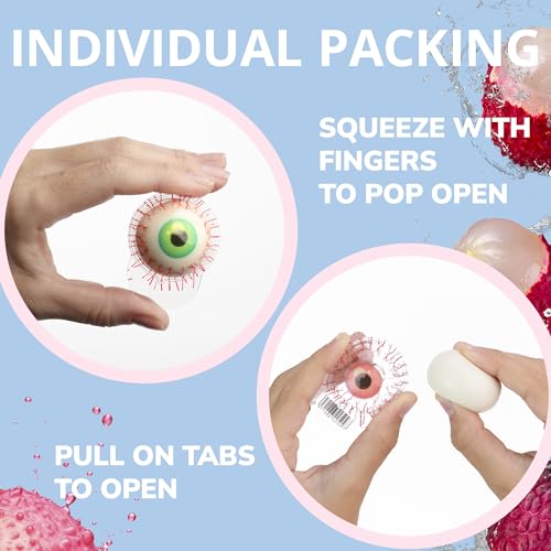 Gummy Candies - Jelly Filled Gummies - Gummy Eyeballs Halloween Candy Filled with Real Peach Jam - 5 pcs Individually Wrapped Chewy Candy - Halloween Party Favor