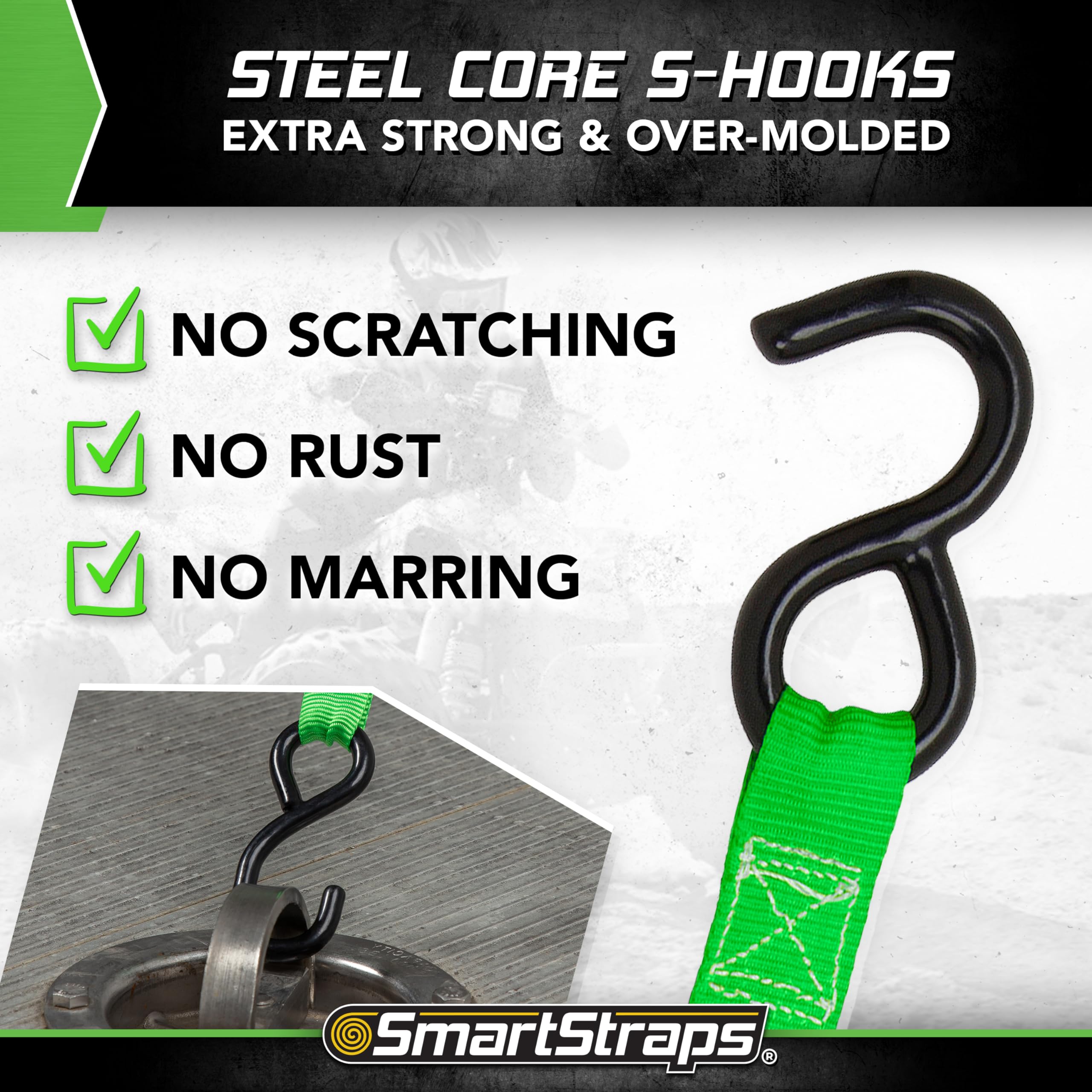SmartStraps 14’ Padded Ratchet Tie Down, 4 Pack — Standard Duty Tie-Down Straps — 1,500lb Break Strength, 500lb Safe Work Load — Haul Dirt Bikes, ATVs, and Mowers