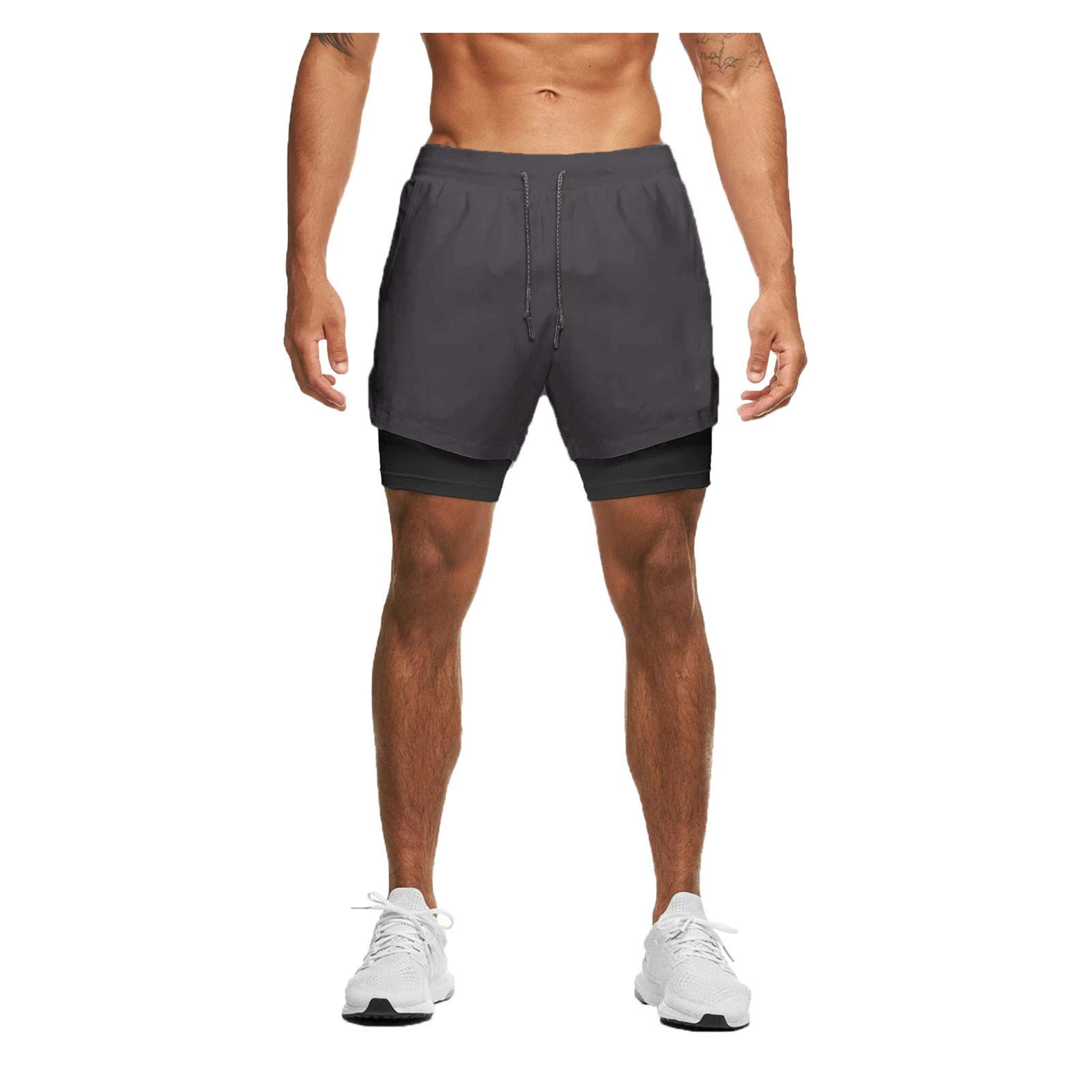 Men's Running Shorts Double Layer Gym Workout Yoga Quick Drying Training Joggers 2 in 1 Sports Basketball Shorts with Pockets