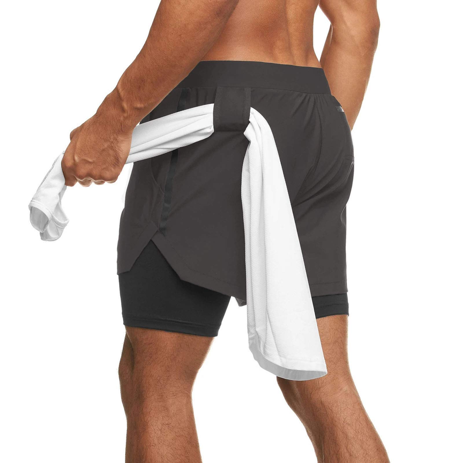 Men's Running Shorts Double Layer Gym Workout Yoga Quick Drying Training Joggers 2 in 1 Sports Basketball Shorts with Pockets