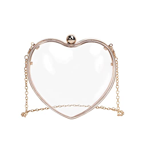 JAMBHALA Women Clear Acrylic Clutch Bag Mini Heart Handbag Evening Pouch with Detechable Chain (gold)