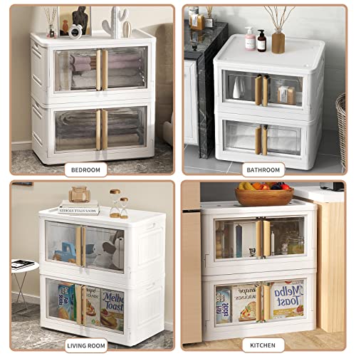 Nafenai Storage Bins with Lids - Folding plastic storage bin,44 Quart Collapsible storage box with Wheels,Double Door Stackable Closet Organizers,Storage boxs for Home