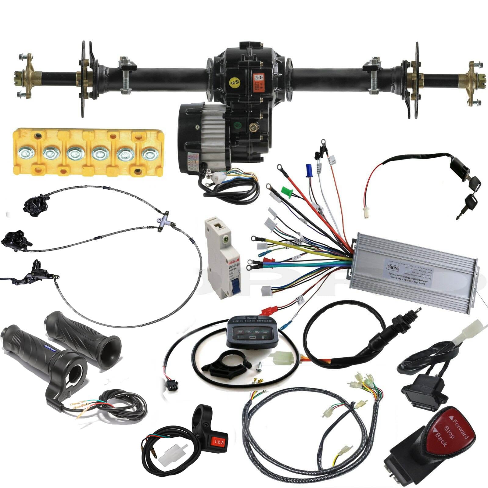 YC Yier Rear Axle Kit 48V 1000W Electric Motor Differential Gearbox Controller Hand Throttle Hydraulic Brake Assembly DIY Parts For Go Kart Golf Cart ATV Quad Buggy Trike Tricycle 4 Wheeler (40" Axle)