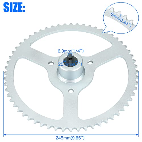 YOXUFA 60T Steel Go Kart Live Axle Hub Sprocket for #40/41/420 Chain With 1" Bore 1/4" Keyway Adapter Yerf dog Murray Predator 212cc 196cc Go Carts Dune Buggy Drift Trike Mini Quad 3 Hole Silver Parts