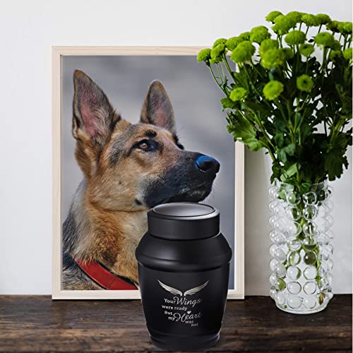 5.7 Inches Medium Size Urns for Human Ashes Adult Male,Black Cremation Urns for Adult Ashes,Angel Wings Decorative Urns