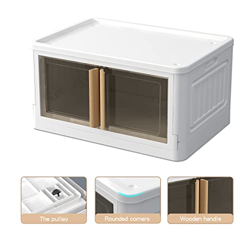 Nafenai Storage Bins with Lids - Folding plastic storage bin,44 Quart Collapsible storage box with Wheels,Double Door Stackable Closet Organizers,Storage boxs for Home