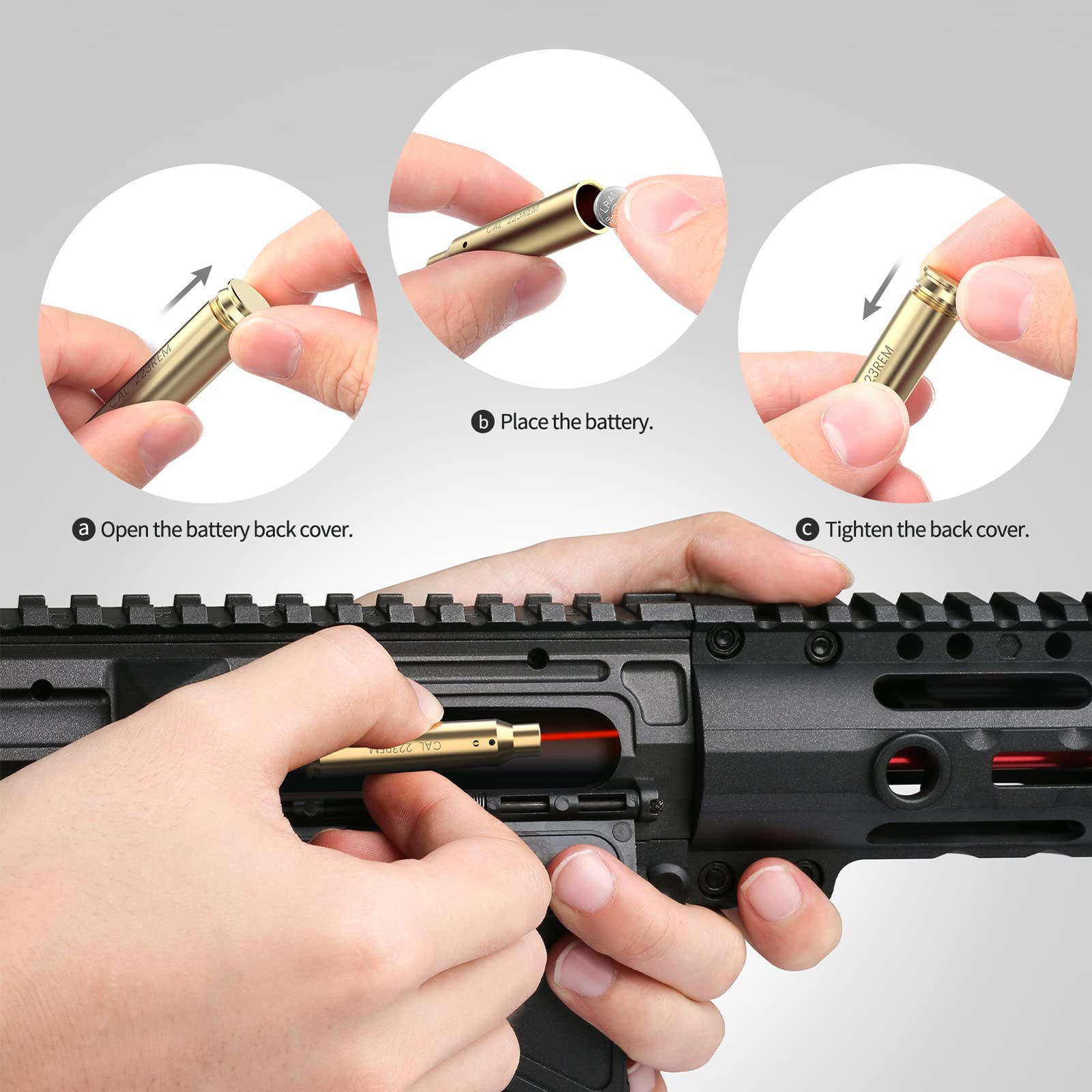 Hawkway Bore Sight 223 5.56mm Red Laser Boresighter Kit with 3 Sets of Batteries