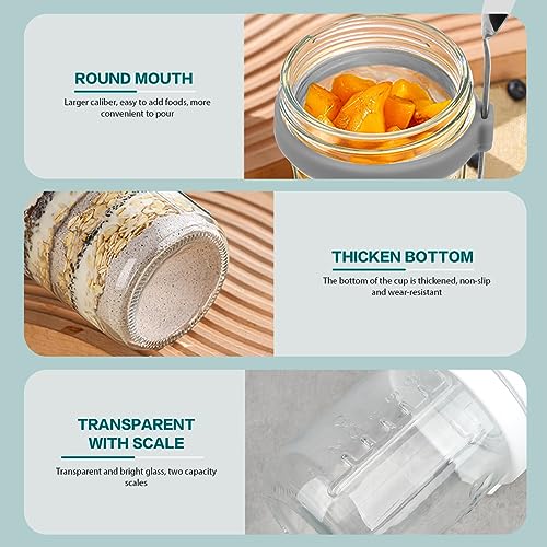 ZIZOTI 12 Pcs Glass Overnight Oats Containers with Lids and Spoons,2 Size 16 Oz & 10 Oz Mason Overnight Oat Jars, Airtight Breakfast Meal Prep Glass Container to Go for Chia Yogurt Salad Cereal Fruit