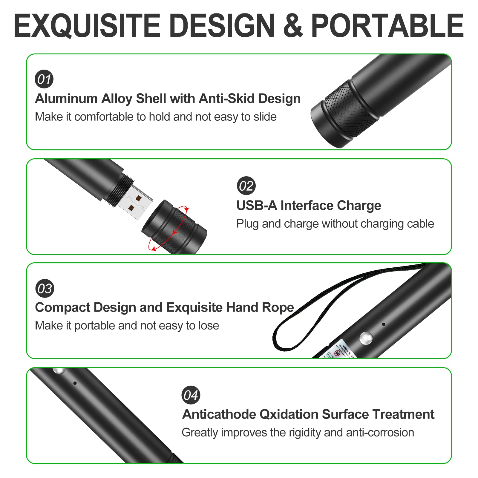 DCLIKRE Green Light, USB Rechargeable Green Lights Pen with Star Cap, Long Range Light Beams for Sandtable Presentations Astronomy Outdoor Hiking Camping Toy 