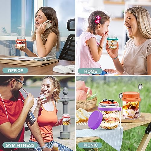 ZIZOTI 12 Pcs Glass Overnight Oats Containers with Lids and Spoons,2 Size 16 Oz & 10 Oz Mason Overnight Oat Jars, Airtight Breakfast Meal Prep Glass Container to Go for Chia Yogurt Salad Cereal Fruit
