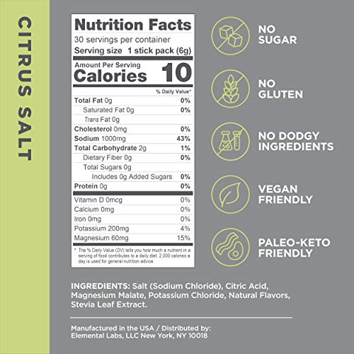 LMNT Keto Electrolyte Powder Packets | Paleo Hydration Powder | No Sugar, No Artificial Ingredients | Citrus Salt | 30 Stick Packs