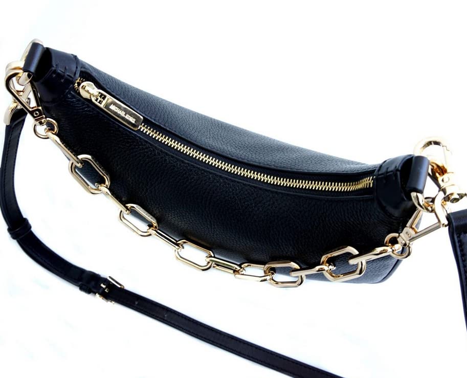 Michael Kors Ladies Shoulder Bag Cora Large Leather Chain Zip Pouchette (Black)