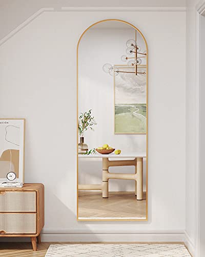 Otlsh Floor Mirror, Arched Full Length Mirror with Stand, Standing Mirror, Full Body Mirror, 64.2"×21.3" Large Mirror, Wall Mirror, Freestanding, Wall Mounted, 1.1" Thickness Aluminum Frame - Gold