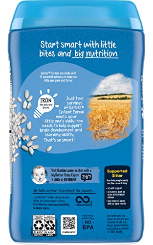Gerber Cereal for Baby 1st Foods Rice Cereal, Made with Essential Nutrients for Supported Sitters, Non-GMO Project Verified, 16-Ounce Canister (Pack of 3)