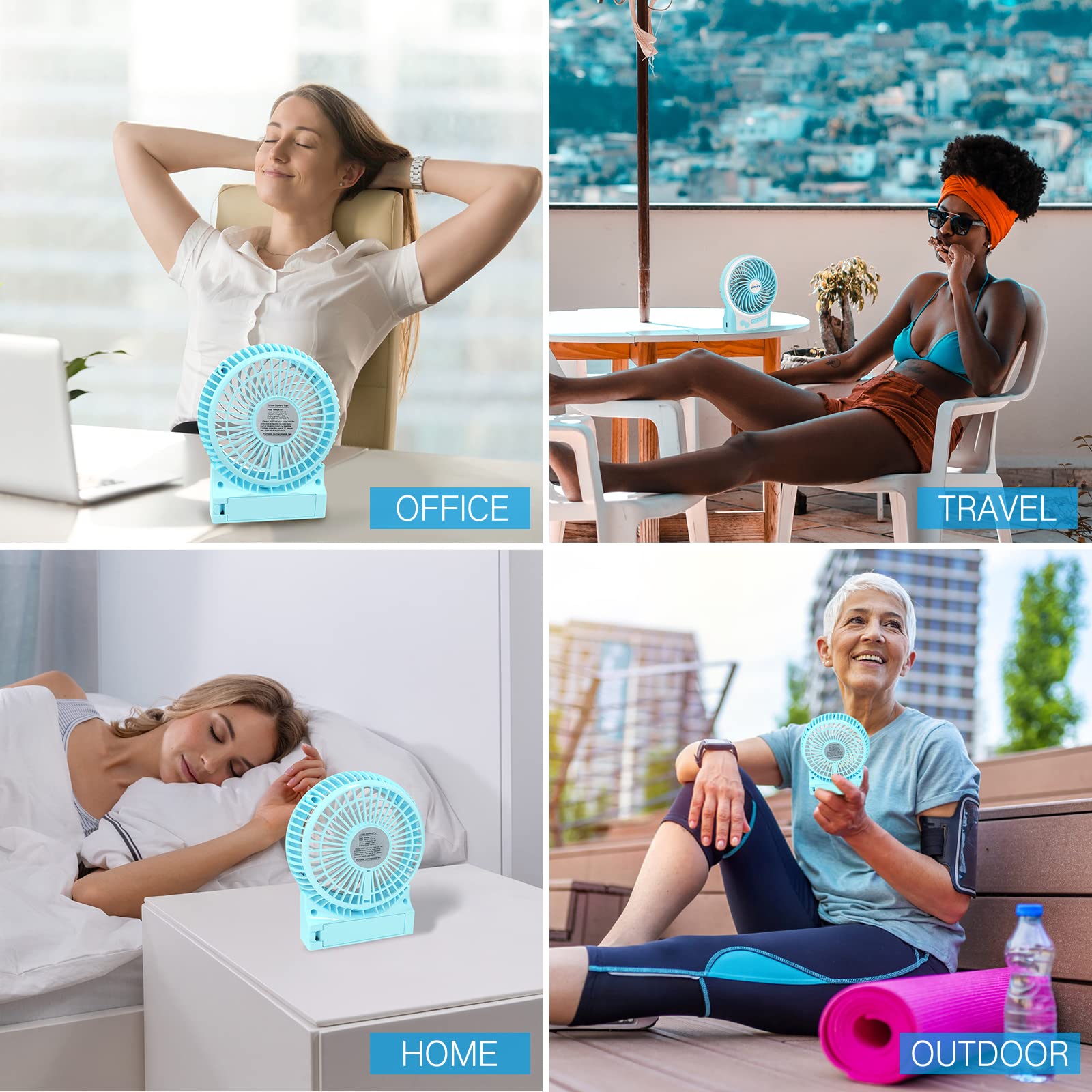 Efluky 3 Speed Mini USB Fan, Rechargeable Battery Fan with LED Light and 2200mAh Battery, Portable fan quiet for Office, Travel, Camping Fan, 4.5-Inch, Blue