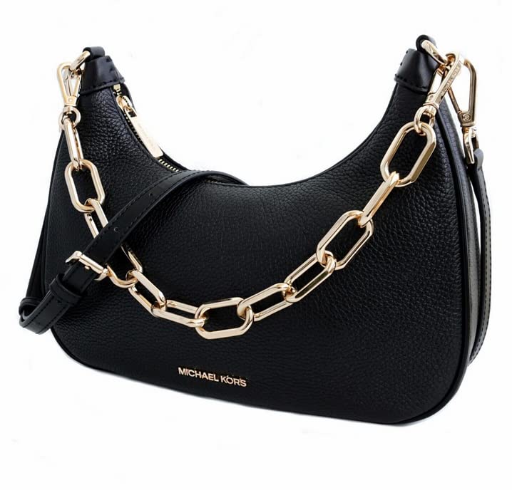 Michael Kors Ladies Shoulder Bag Cora Large Leather Chain Zip Pouchette (Black)