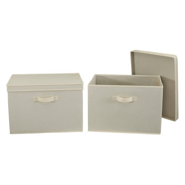 Household Essentials Wide KD Storage Box With Lid Box, Cream Linen