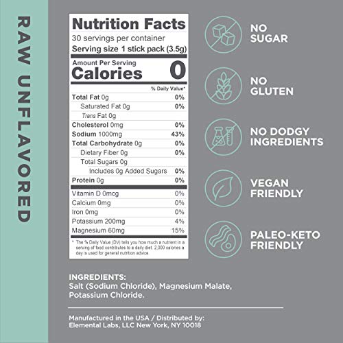 LMNT Keto Electrolyte Powder Packets | Paleo Hydration Powder | No Sugar, No Artificial Ingredients | Raw Unflavored | 30 Stick Packs