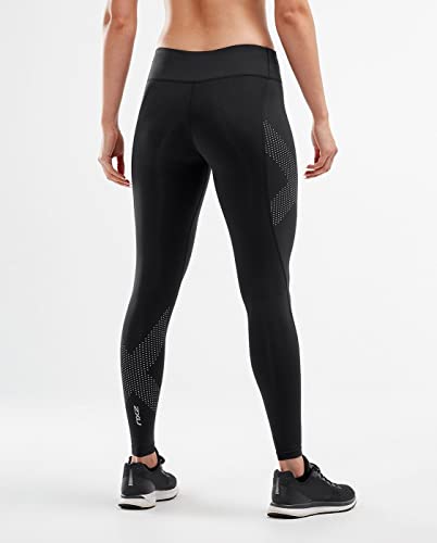 2XU Women's Mid-Rise Compression Tights, Black/Dotted Reflective Logo, Large