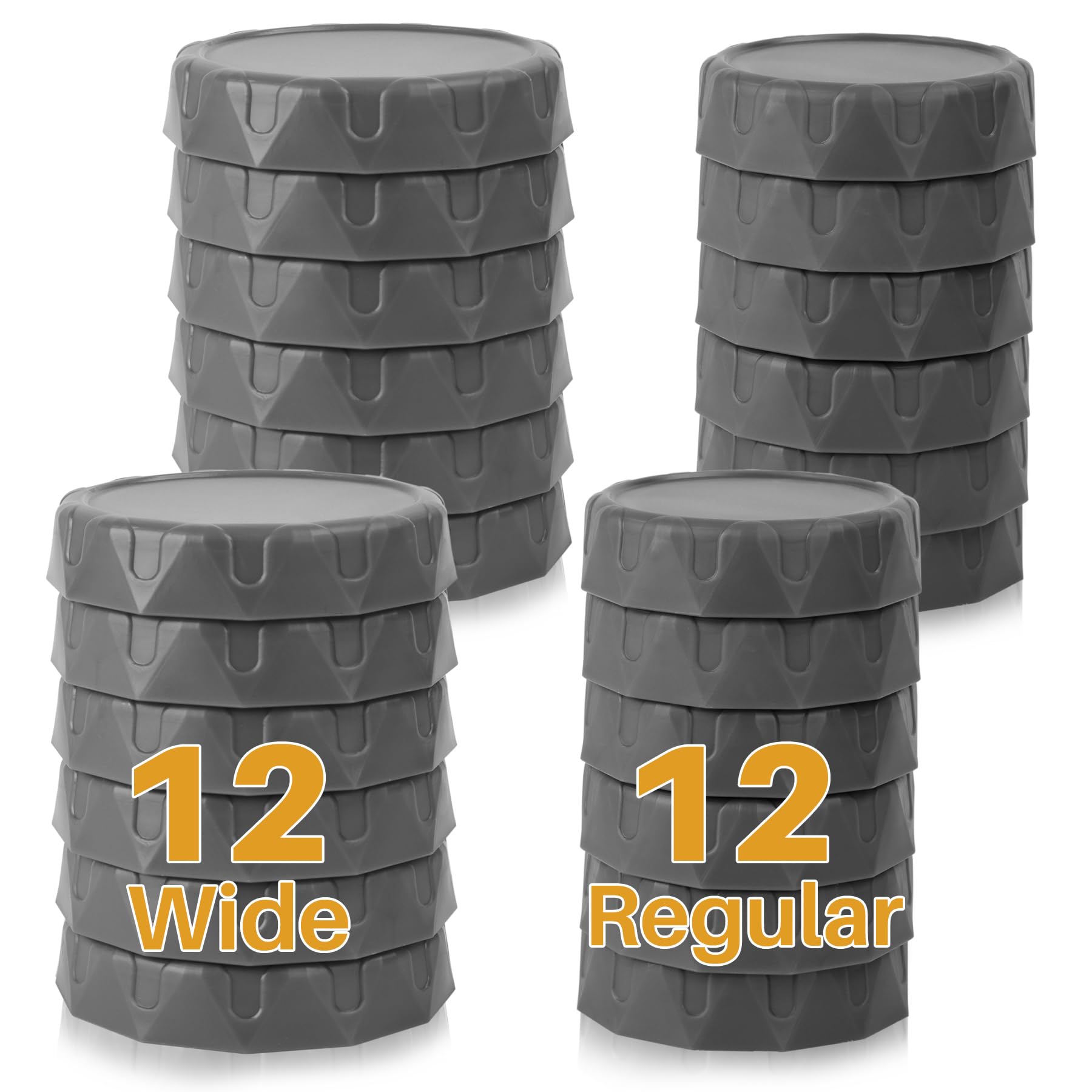 24 Pack Plastic Mason Jar Lids 12 Wide Mouth & 12 Regular Mouth with Sealing Rings Mason Jar Lids Fits Ball, Kerr & More Plastic Lids for Mason Jars Grey