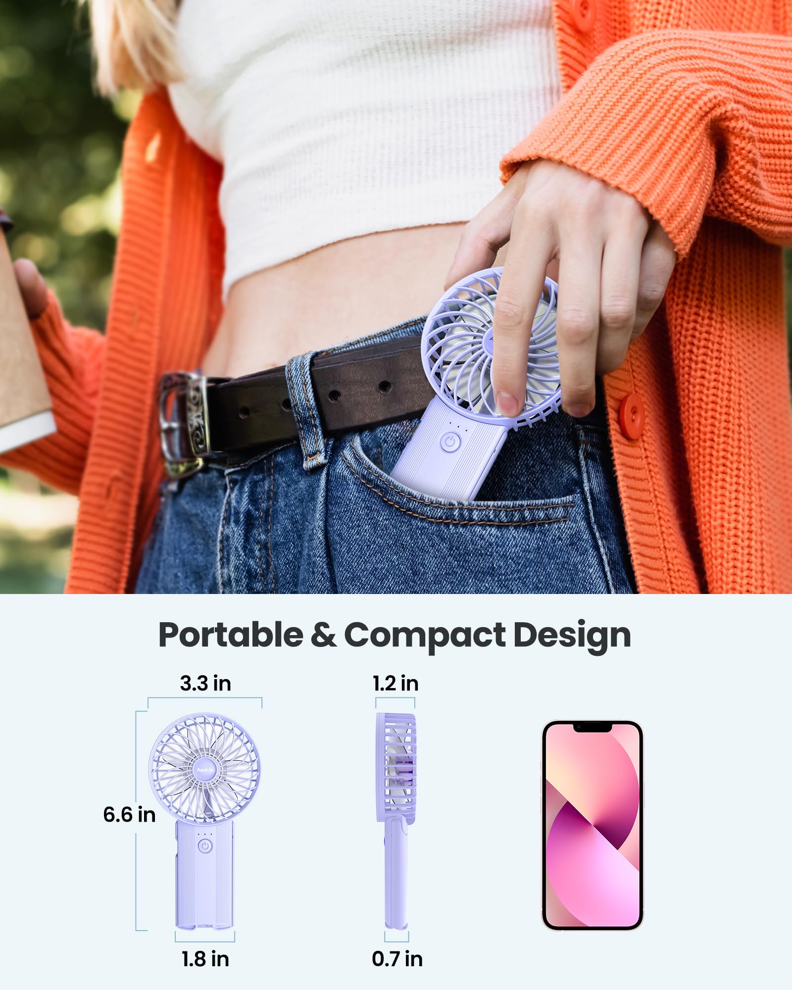 Mini Portable Folding Handheld Fans USB Rechargeable Personal Fan Neck Desktop 4-speed 3-in-1 Silent Handheld small Fan 6-15 hours battery life Suitable for summer travel Camping Outdoor Kids Gift
