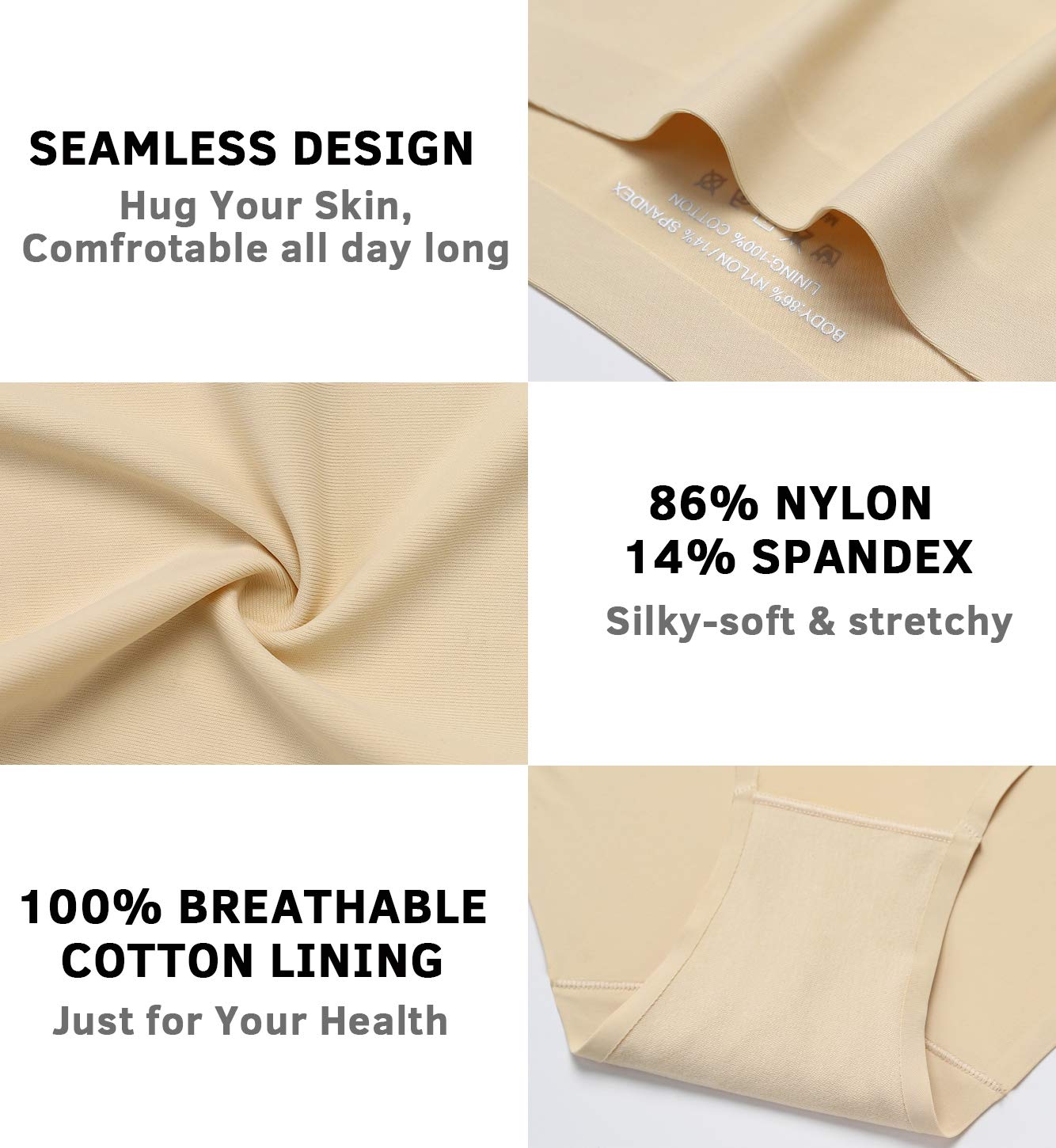 Wealurre Seamless Underwear for Women No Show Panties Soft Stretch Hipster Bikini Underwears 5-Pack (826M-Light)