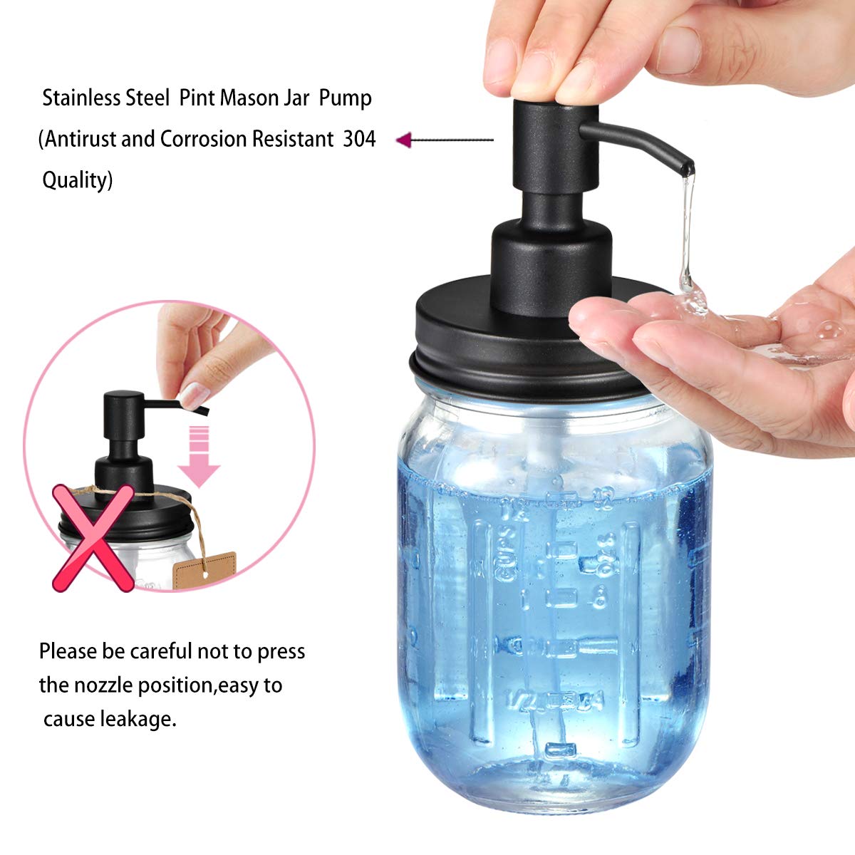 Komashr Mason Jar Bathroom Accessories Lids Set(4pcs) - Jars Not Included - Soap Dispenser,Toothbrush Holder, Apothecary Jars Lids for Regular Mouth Mason Jars - Rustproof Stainless Steel,Black