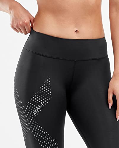 2XU Women's Mid-Rise Compression Tights, Black/Dotted Reflective Logo, Large