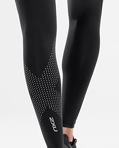 2XU Women's Mid-Rise Compression Tights, Black/Dotted Reflective Logo, Large