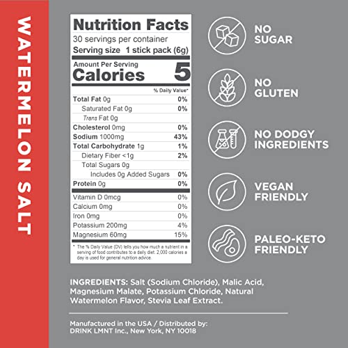 LMNT Keto Electrolyte Powder Packets | Paleo Hydration Powder | No Sugar, No Artificial Ingredients | Watermelon Salt | 30 Stick Packs