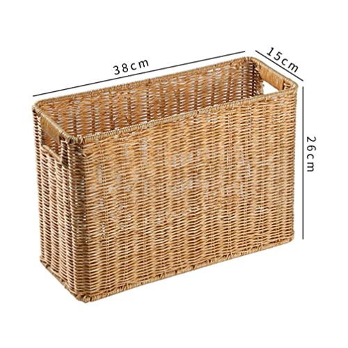 Angoily Woven Magazine Holder Magazine Wicker Basket Natural Narrow Rattan Magazine Holder Magazine Storage Basket Bin for Home Office