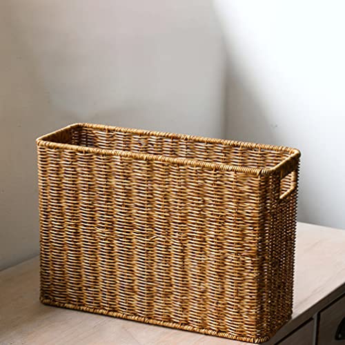 Angoily Woven Magazine Holder Magazine Wicker Basket Natural Narrow Rattan Magazine Holder Magazine Storage Basket Bin for Home Office
