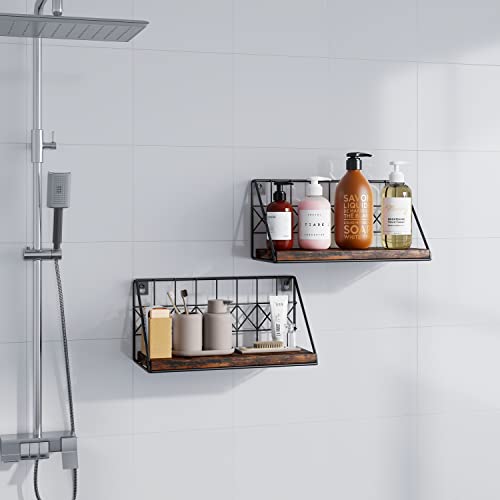 JOIN IRON Set of 2 Wall Mounted Floating Shelves Wood Rustic Storage Shelves for Bedroom, Bathroom, Living Room(Brown)