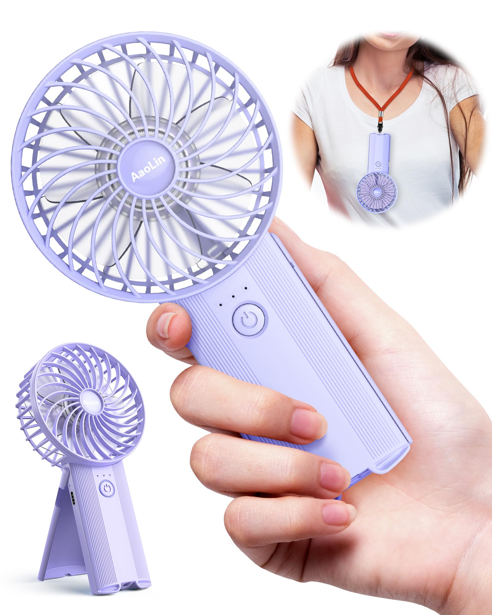 Mini Portable Folding Handheld Fans USB Rechargeable Personal Fan Neck Desktop 4-speed 3-in-1 Silent Handheld small Fan 6-15 hours battery life Suitable for summer travel Camping Outdoor Kids Gift